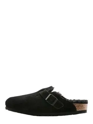 BIRKENSTOCK Birkenstock Boston Suede Leather Clogs With Fur Lining Black