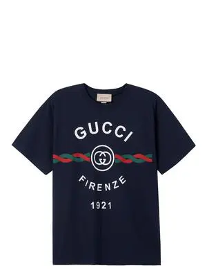 Gucci Firenze Print Tee 'navy - Navy/white
