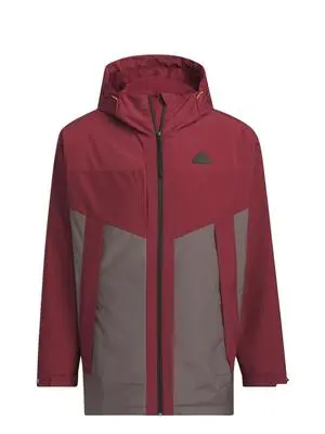 Adidas Color Blocked Hooded Jacket With Zip Up Closure - Red/grey