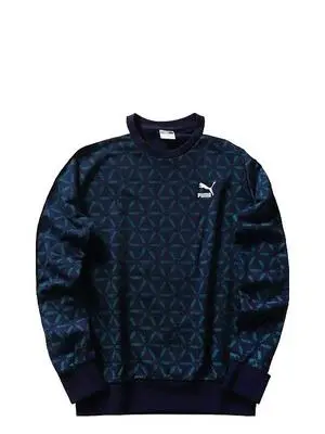 PUMA Crewneck Pullover With All-over Geometric Print - Blue