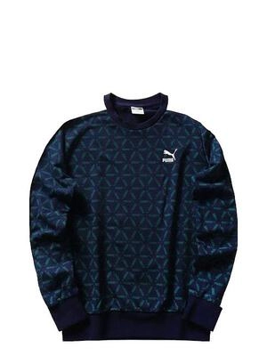 PUMA Crewneck Pullover With All-over Geometric Print - Blue