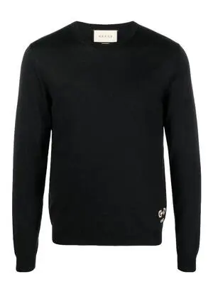 Gucci Wool Sweater With Horsebit Intarsia - Black