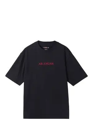 JORDAN Casual Solid Color Printing Round Neck Pullover Short Sleeve Black - Default Color