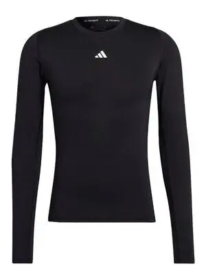 Adidas Solid Color Logo Slim Fit Sports Training Long Sleeves Black T-shirt - Default Color