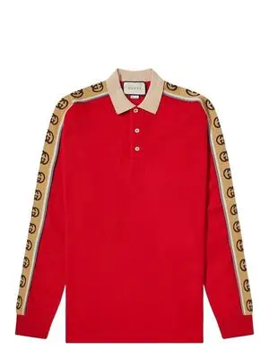 Gucci Long Sleeve Polo With Interlocking G Stripe - Red