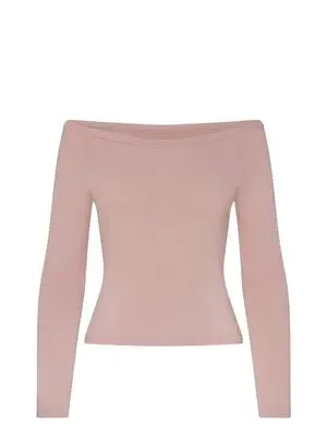 Nike X Skims Stretch Knit Off-shoulder Long Sleeve Top - Himalayan