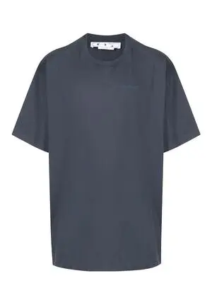 Off-White Stripe Printing Short Sleeve Loose Fit Navy Blue T-shirt - Multi-color