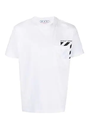 Off-White Chest Stripe Pocket Round Neck Short Sleeve White T-shirt - Default Color