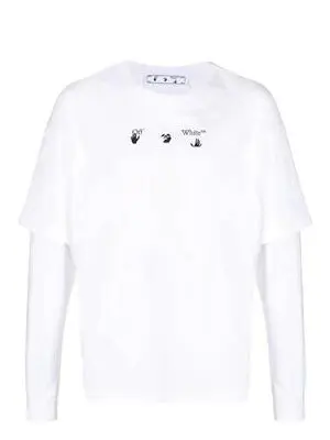 Off-White Ss21 Logo Rear Pattern Printing Round Neck Long Sleeves Ordinary Version - White