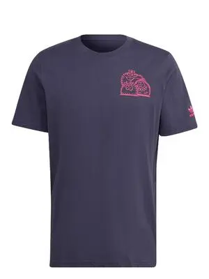 Adidas Originals Kevin Lyons Tee Back Cartoon Pattern Printing Round Neck Casual Short Sleeve Couple Style Navy Blue - Default Color
