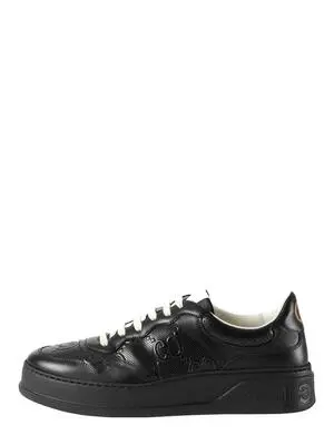Gucci Gucci GG Embossed Leather Lace-Up Sneakers Black