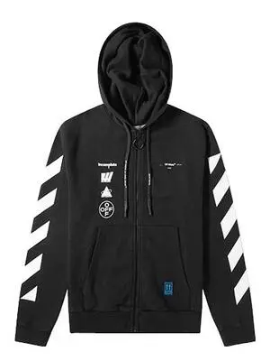 Off-White Printed Zip-up Hooded Jacket - Black