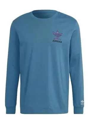 Adidas Originals Logo Printing Pattern Round Neck Pullover Long Sleeves Blue T-shirt - Default Colorway