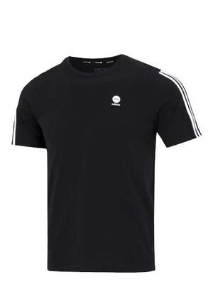 Adidas Neo Solid Color Stripe Logo Athleisure Casual Sports Round Neck Short Sleeve Black T-shirt - Default Color