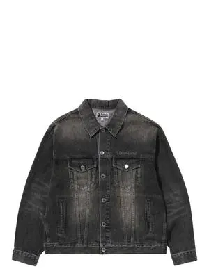 A BATHING APE Distressed Denim Trucker Jacket - Black