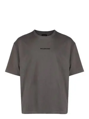 Balenciaga Embroidered-logo Cotton T-shirt - Grey