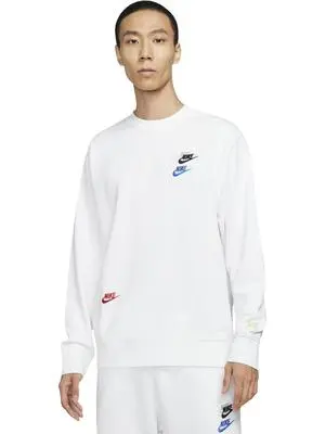 Nike Contrasting Colors Logo Casual Sports Round Neck Embroidered Pullover White - Black