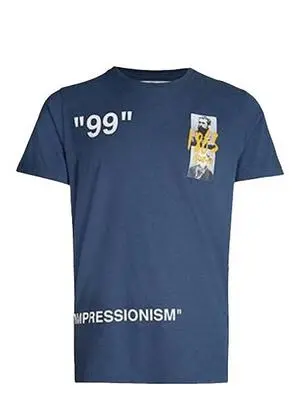 Off-White Cotton Short Sleeve Logo Normal Fit - Blue