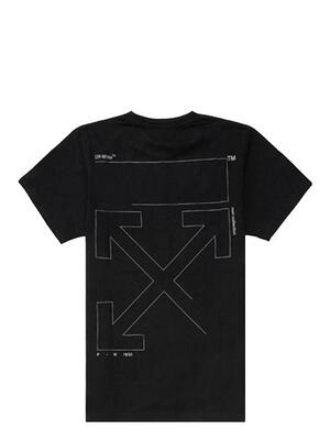 Off-White Unfinished Loose Round Neck Short Sleeve - Black