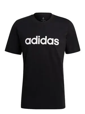 Adidas Lin Sj T Training Sports Printing Logo Round Neck Short Sleeve - Black