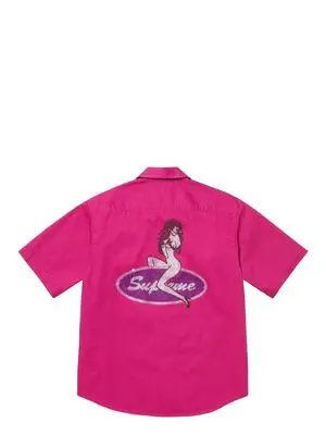 Supreme Rhinestone Pin Up Short-sleeve Work Shirt - Fuchsia
