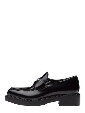 Prada Brushed Leather Pointy Monolith Loafers - Black/silver