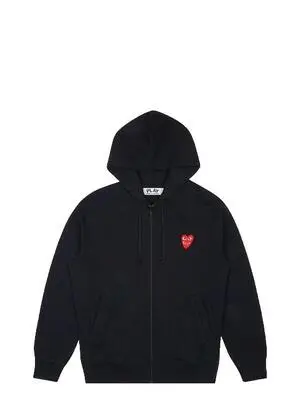 Play Comme Des Garcon Zip Up Hooded Sweatshirt With Red Heart Emblem - Black
