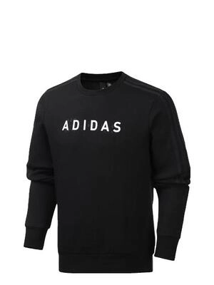 Adidas Logo Printing Sports Round Neck Pullover - Black