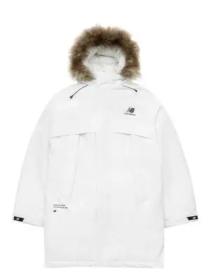 NEW BALANCE Long Puff Down Jacket With Fur Hood - White
