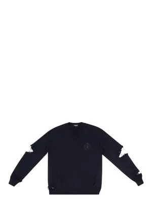 Balenciaga Destroyed V-neck Knit Sweater - Navy