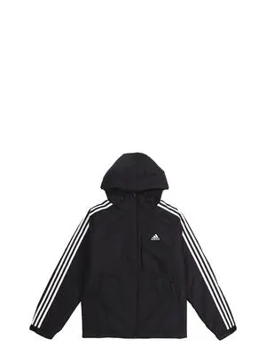 Adidas Hooded Down Jacket With Logo And Side Stripes - Black