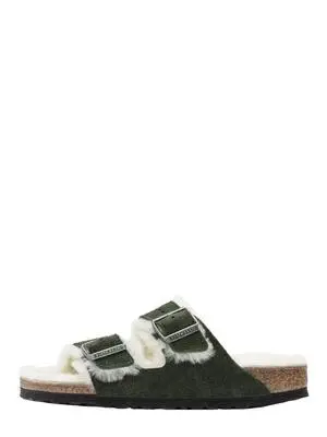 BIRKENSTOCK Birkenstock Arizona Suede Leather Shearling Lined Sandals Green