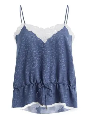 Chloé Lace-trimmed Floral Silk Cami - Blue