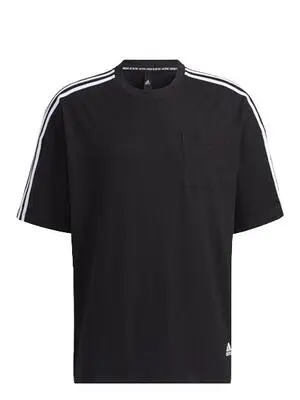 Adidas M Mh Loose Tee Stripe Sports Round Neck Short Sleeve - Black