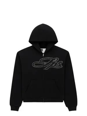 SP5DER Sp5der Rhinestone Script Full Zip Hoodie 'black'
