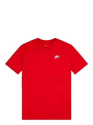 Nike Club Embroidered Logo Sports Round Neck Short Sleeve - Red