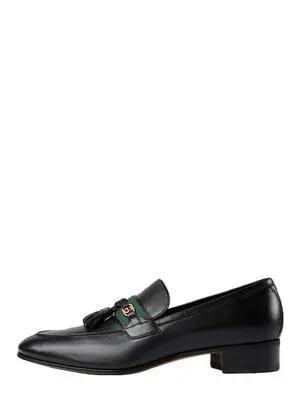 Gucci Interlocking G Tassel Leather Loafers - Black