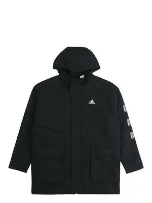 Adidas Woven Fleece Lined Hooded Jacket - Black