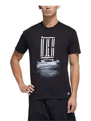 Adidas Wj T Gfx Logo Series Printing Sports Round Neck Short Sleeve - Black