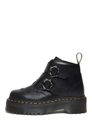 Dr. Martens Devon Flower Buckle Leather Platform Boots - Black