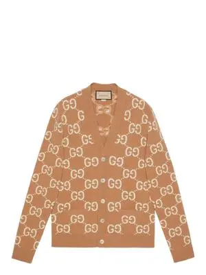 Gucci Gg Wool Jacquard Cardigan - Beige