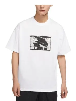 Nike Alphabet Logo Pattern Printing Round Neck Pullover Short Sleeve White T-shirt - Multi-color
