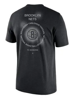 Nike Brooklyn Nets Geometry Pattern Logo Printing Round Neck Short Sleeve Black T-shirt - Multi-color