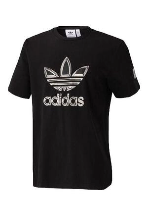 Adidas Originals Logo Printing Sports Short Sleeve Tee Silver - Black