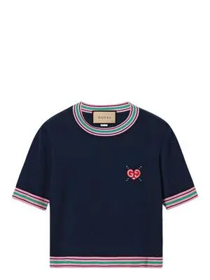Gucci Fine Knit Sweater With Embroidery - Navy