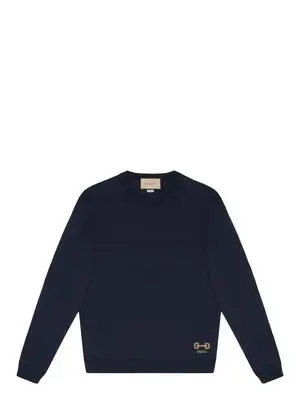 Gucci Wool Sweater With Horsebit Intarsia - Navy