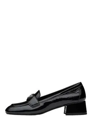 Prada PRADA Triangle Logo Patent Leather Loafers Black/silver