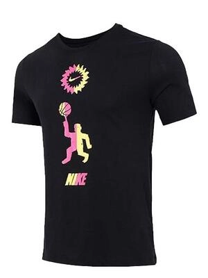 Nike Basketball Sports Contrasting Colors Printing Round Neck Short Sleeve - Black