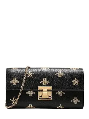Gucci Padlock Metallic Bee Star Chain Wallet Shoulder Bag - Black