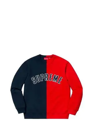 Supreme Split Crewneck Sweatshirt - Navy Blue/red
